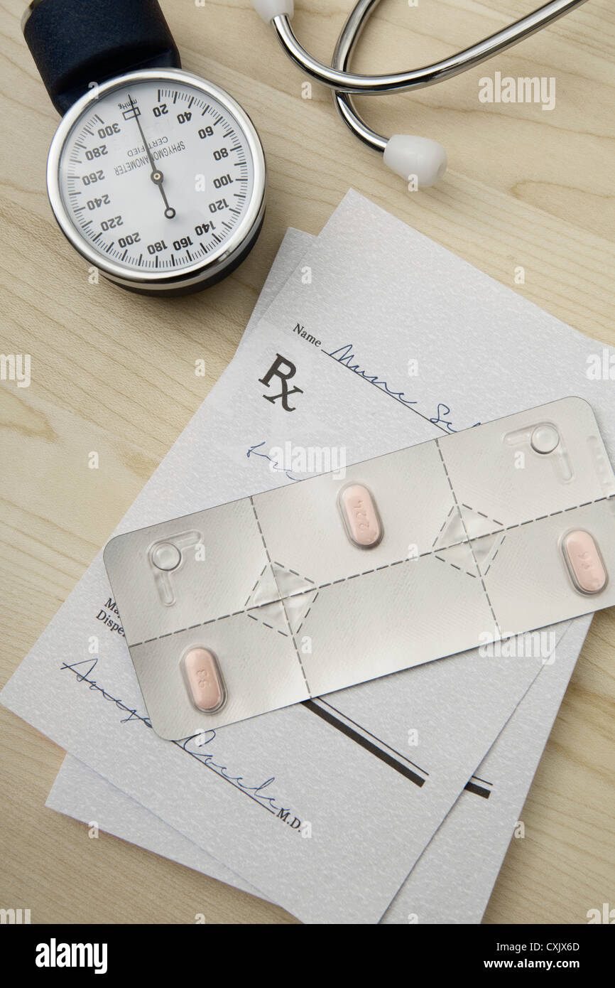 Stethoscope, Sphygmomanometer, Prescription Pad and Medication ...