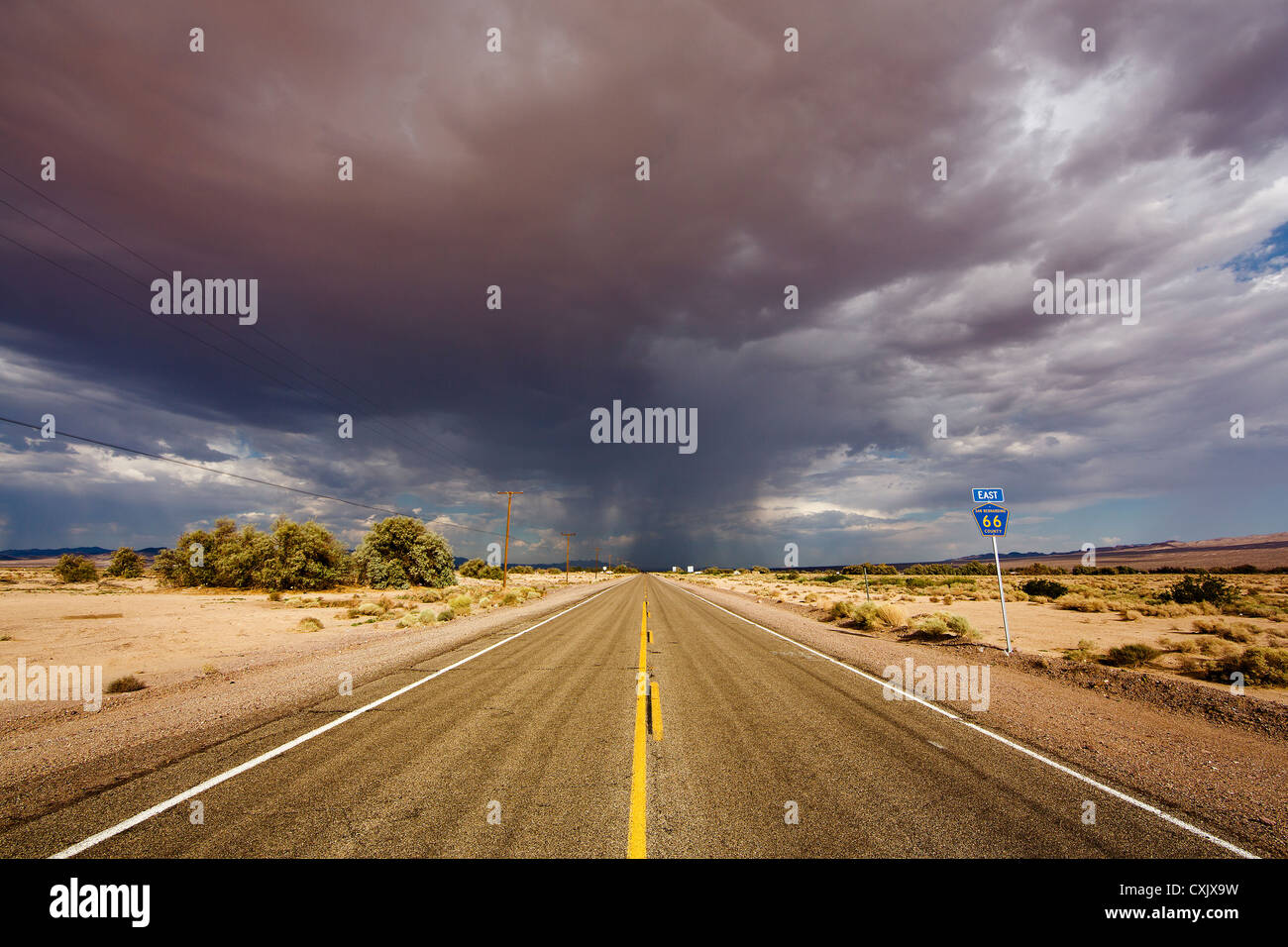 historic route 66 road desert and sign in California, USA Stock Photo ...
