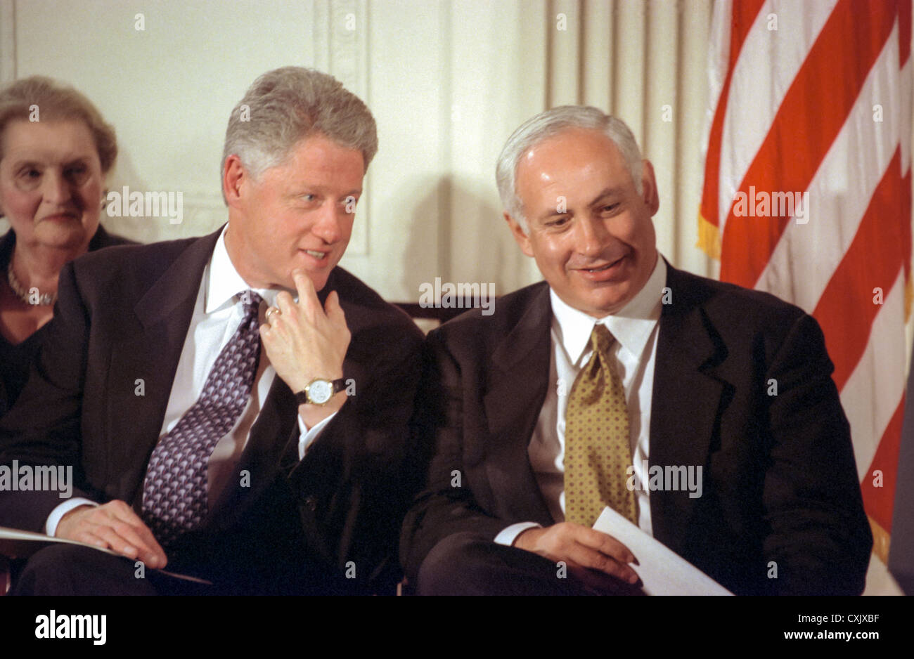 US President Bill Clinton speaks with Israel Prime Minister Benjamin ...