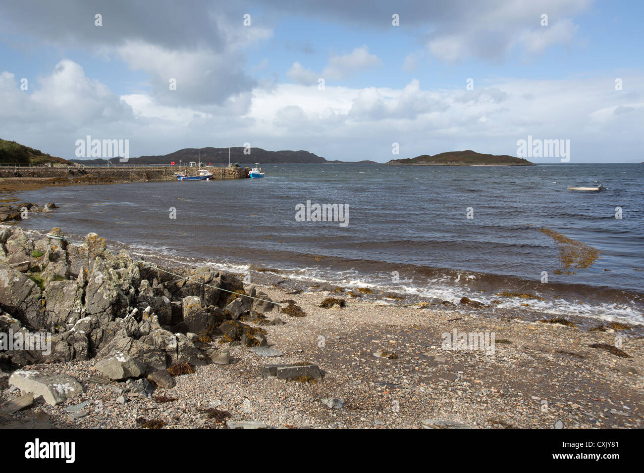 Isle of Mull, Scotland. Picturesque view of a fishing jetty at Loch Na ...