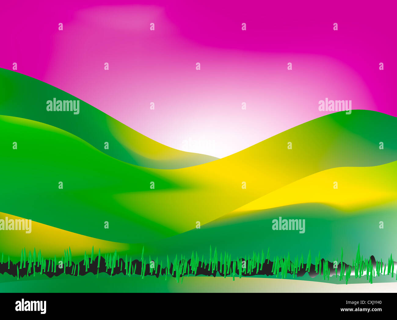 sunny grass landscape at sunset, nice background- design, illustration ...