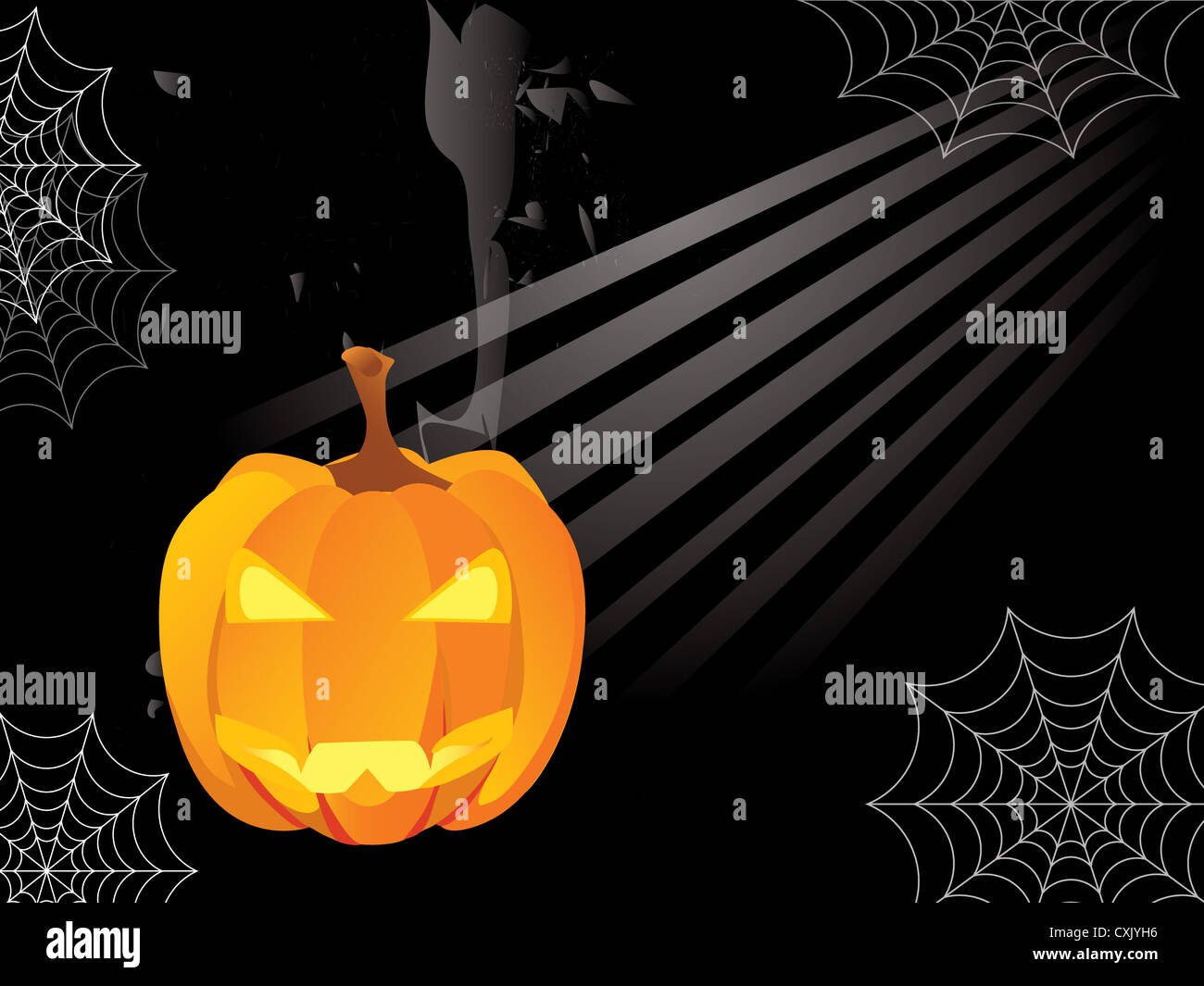 Halloween concept with pumpkin, web, rays and texture - illustration ...