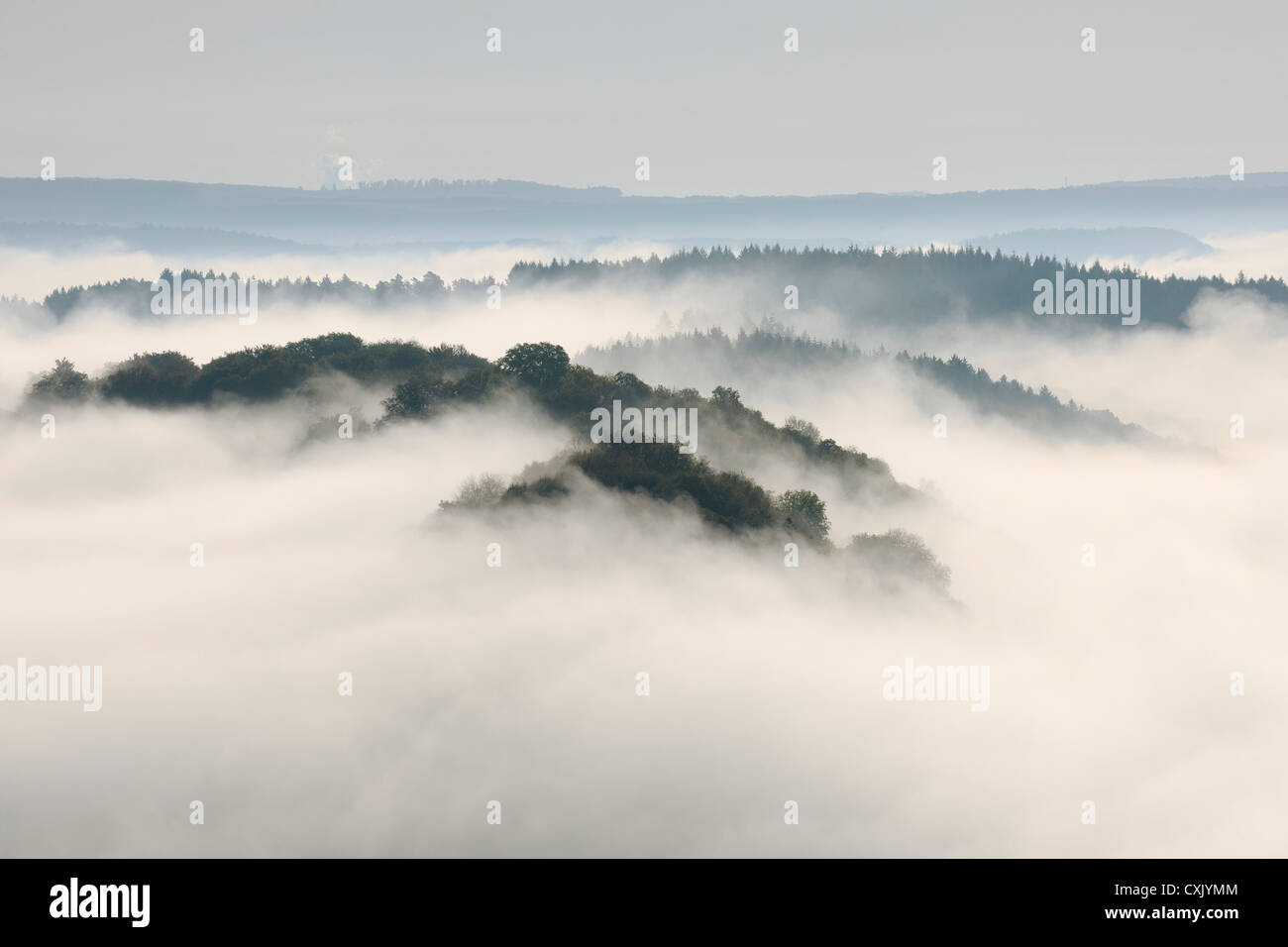 Fog, Forest and Hill, View From Cloef, Mettlach, Merzig-Wadern ...