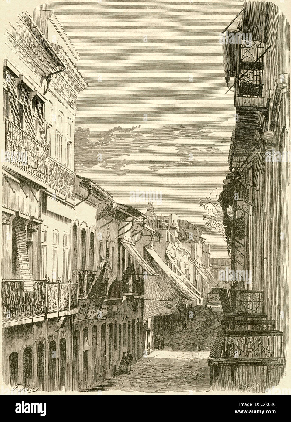 Rua do Ouvidor, Rio de Janeiro, Brazil in the 19th century. From El ...