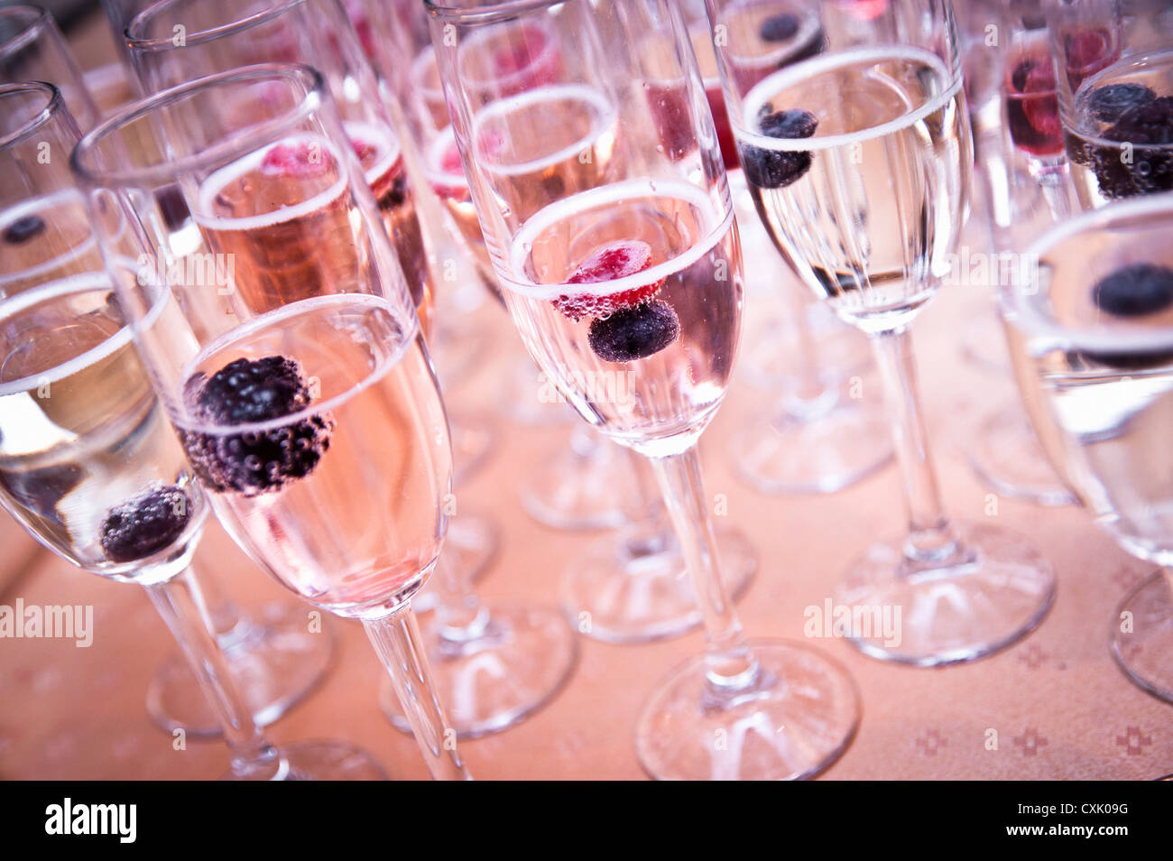 Close-up of Champagne Glasses filled with Sparkling Wine Stock Photo ...
