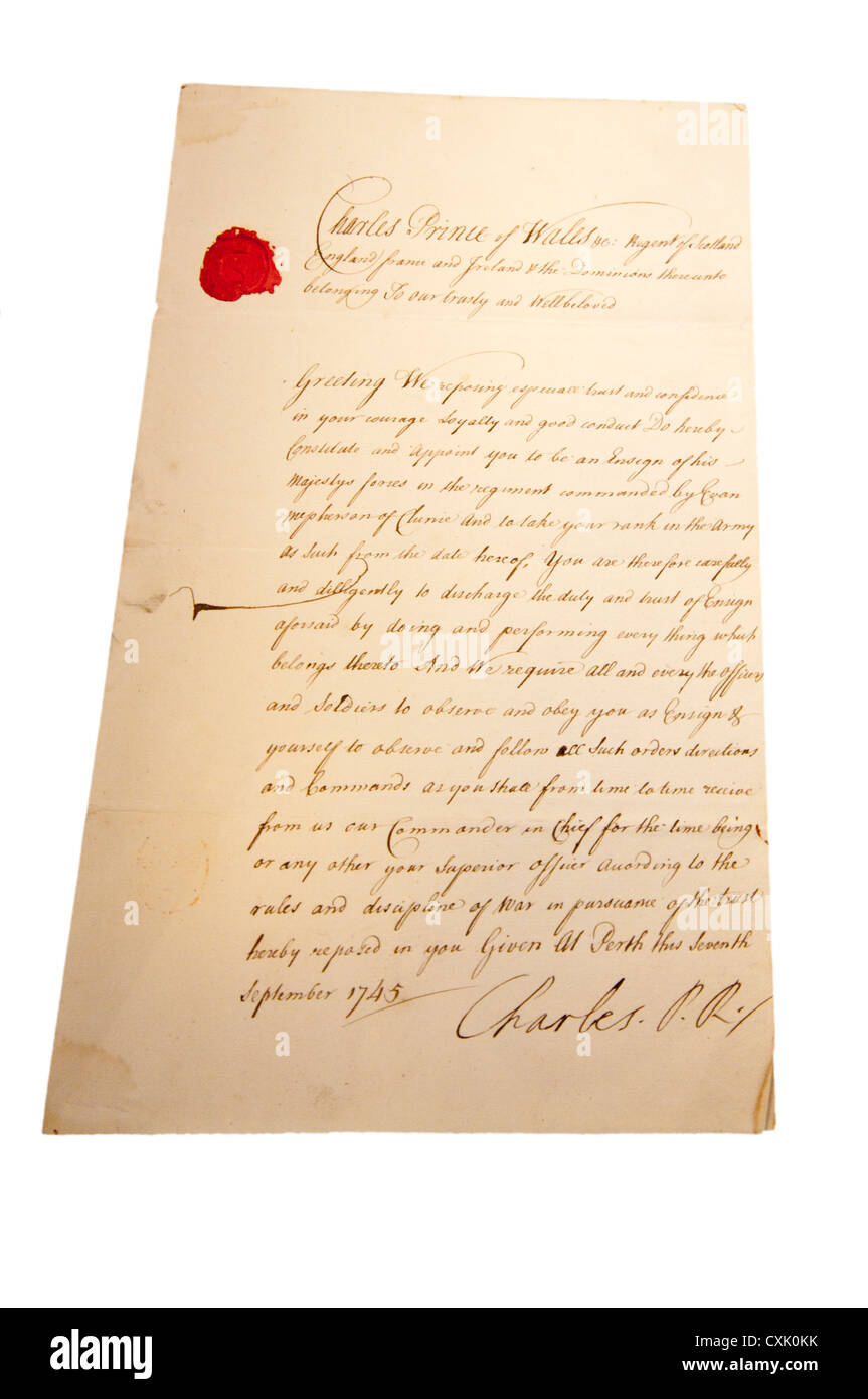 A Letter Dated 1745 to Prince Charles Edward Stuart ( Bonnie Prince ...