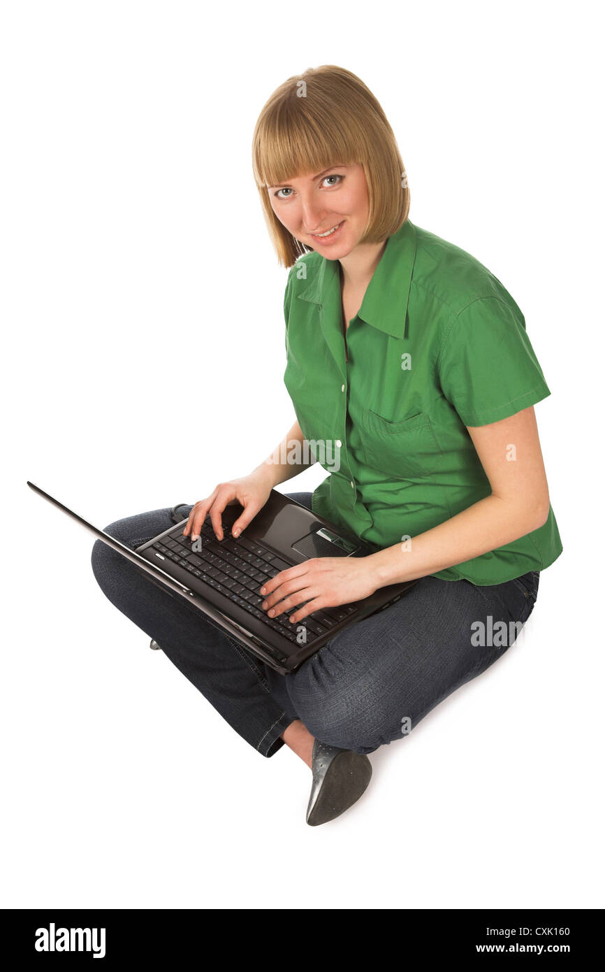 Beautiful Girl With Computer Stock Photo - Alamy