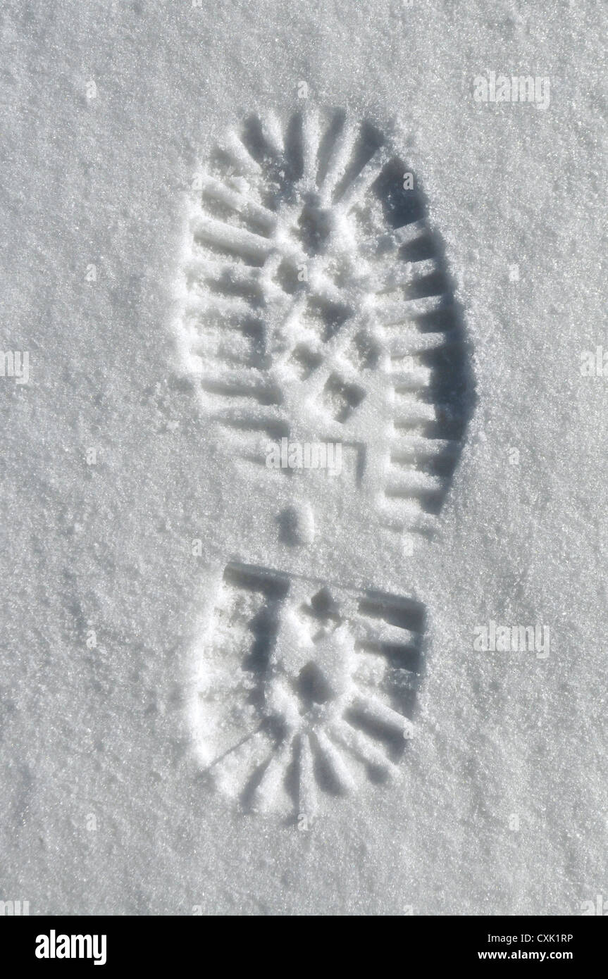 detailed sole imprint in deep snow background Stock Photo - Alamy
