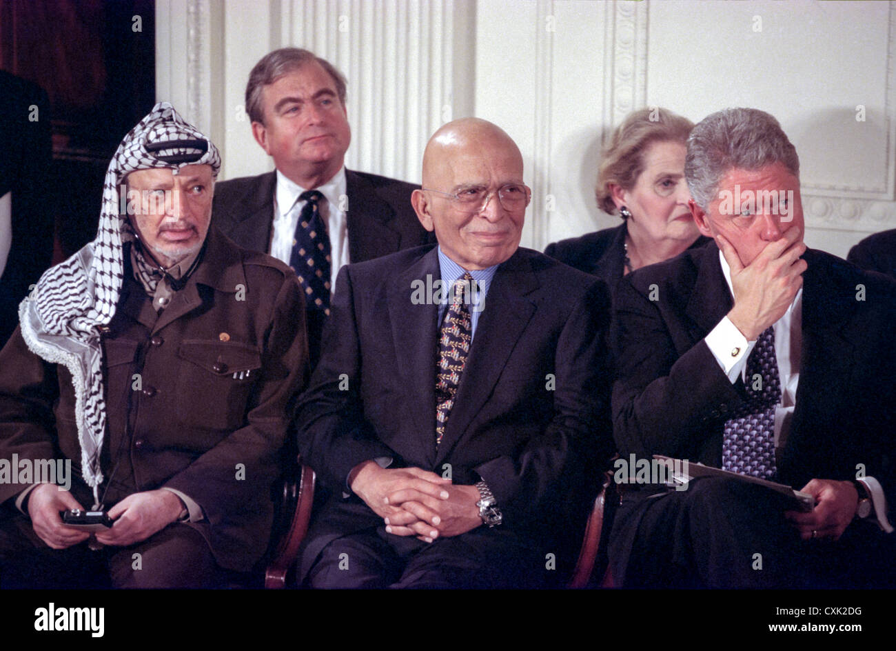 Palestinian Leader Yasser Arafat, King Hussein of Jordan, US President ...