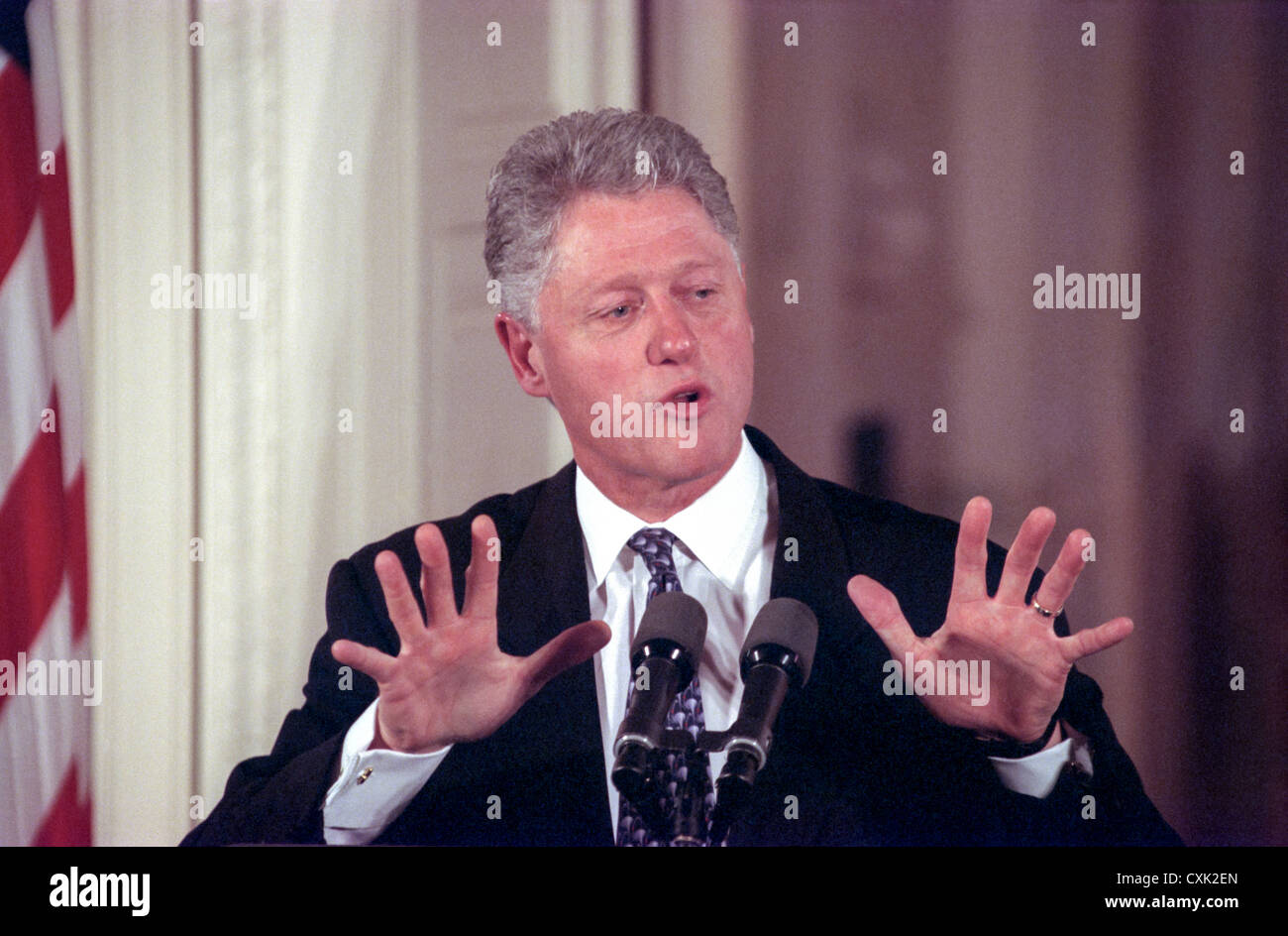US President Bill Clinton makes a statement during a signing ceremony ...