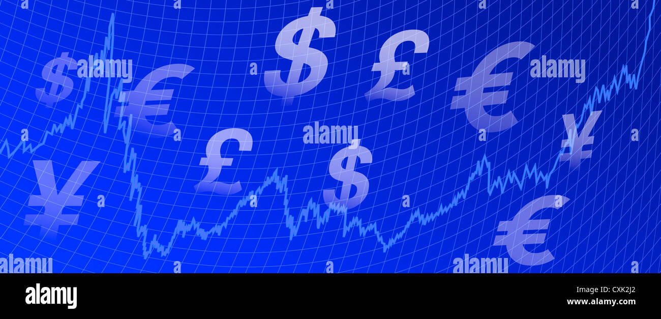 Stock Market Graph with currency symbols on a blue background Stock ...