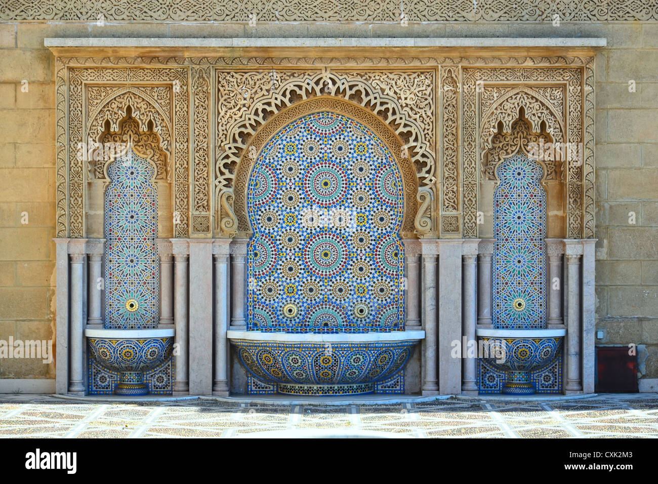 Cleansing fountains outside mosque at Mausoleum of King Mohammed V of ...