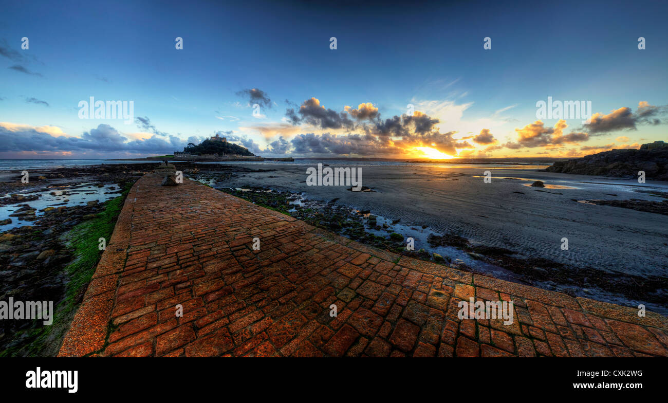 St Michael's Mount, Cornwall, Mounts Bay and causeway leading to mount ...