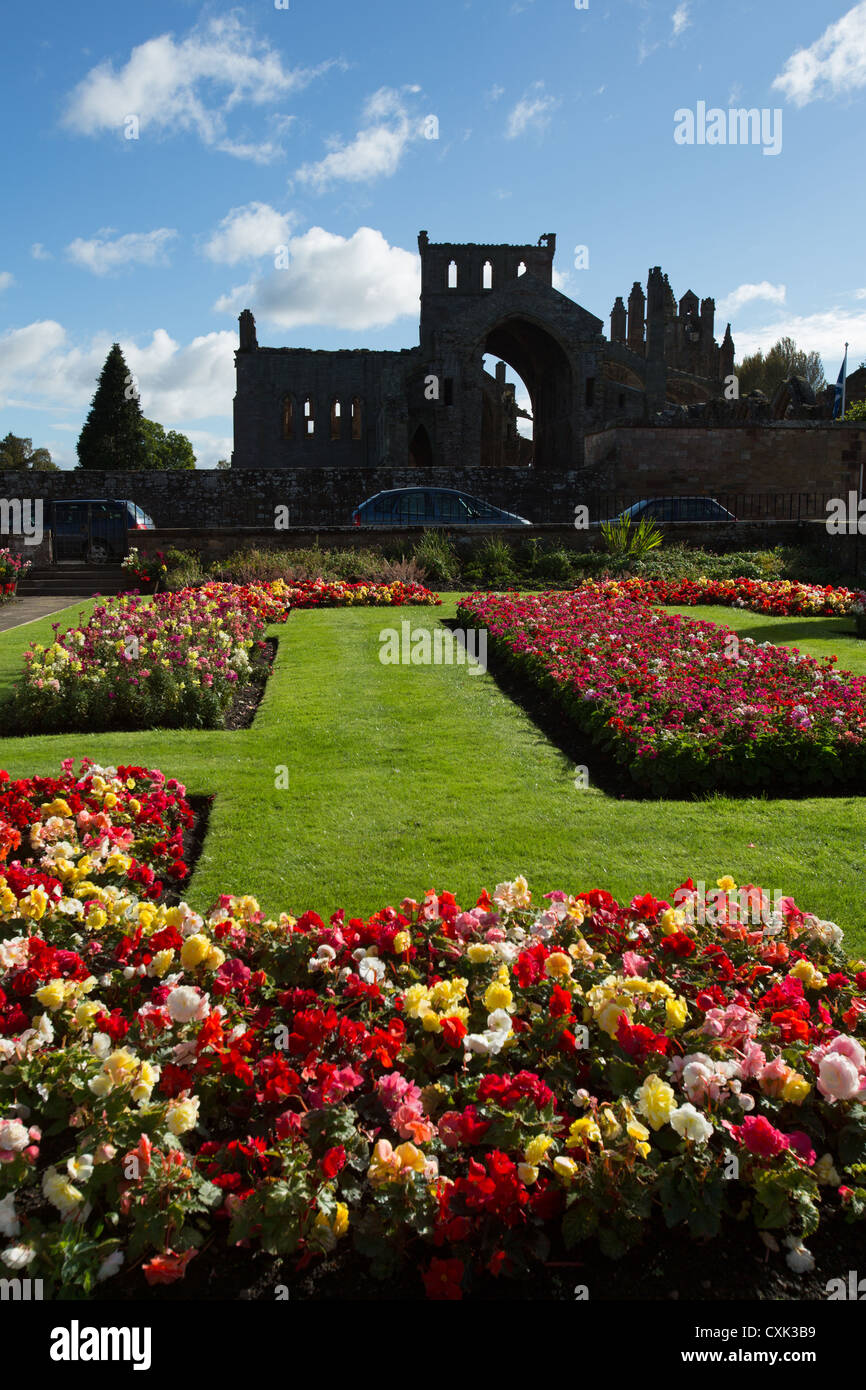 Town of Melrose, Scotland. Picturesque view of the Abbey Garden in full ...