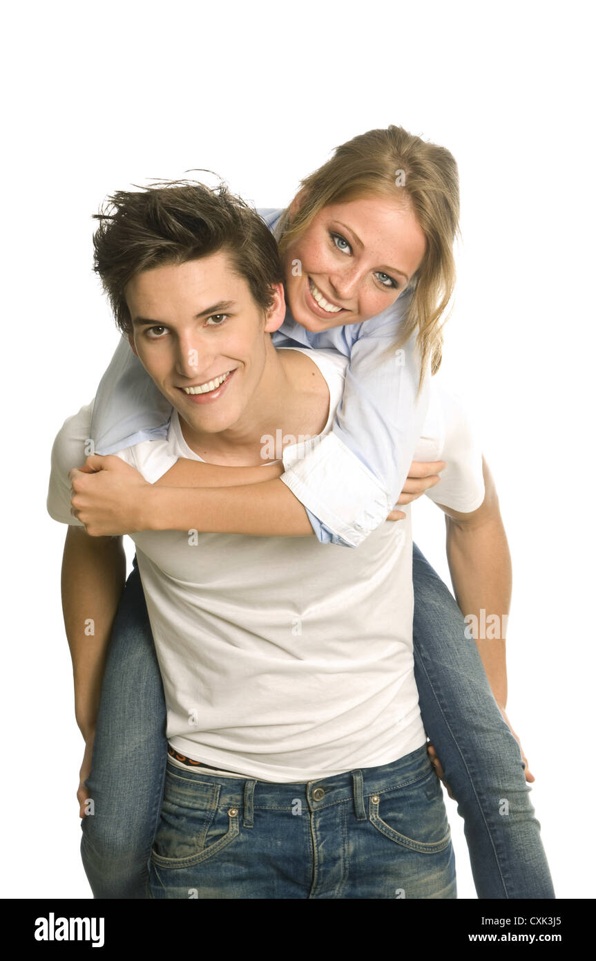 young couple backpack Stock Photo - Alamy