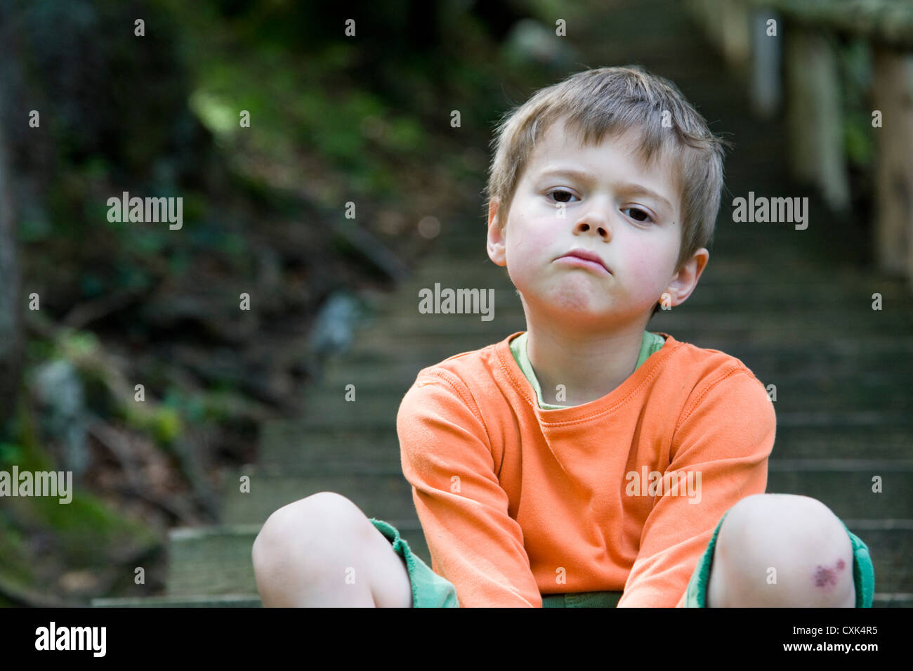 Portrait of Boy on Steps Stock Photo - Alamy