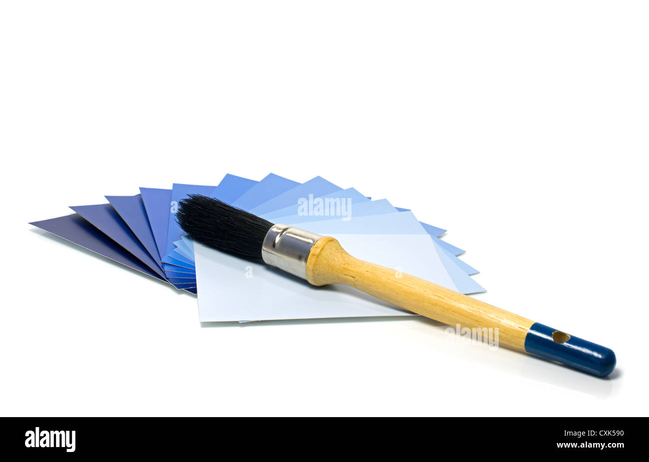 blue color samples of painting with paintbrush Stock Photo - Alamy