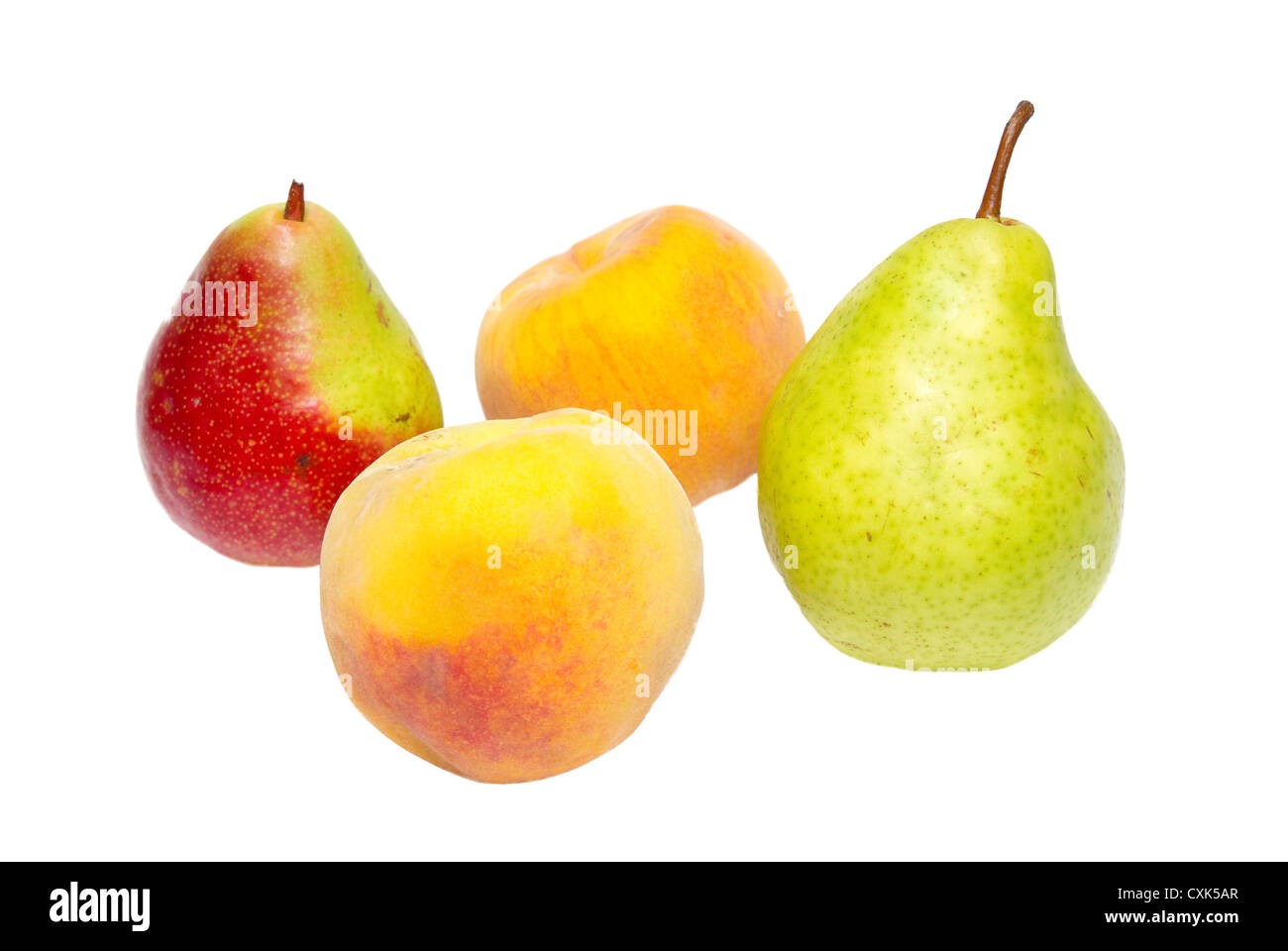 Pears and peaches isolated on white Stock Photo - Alamy