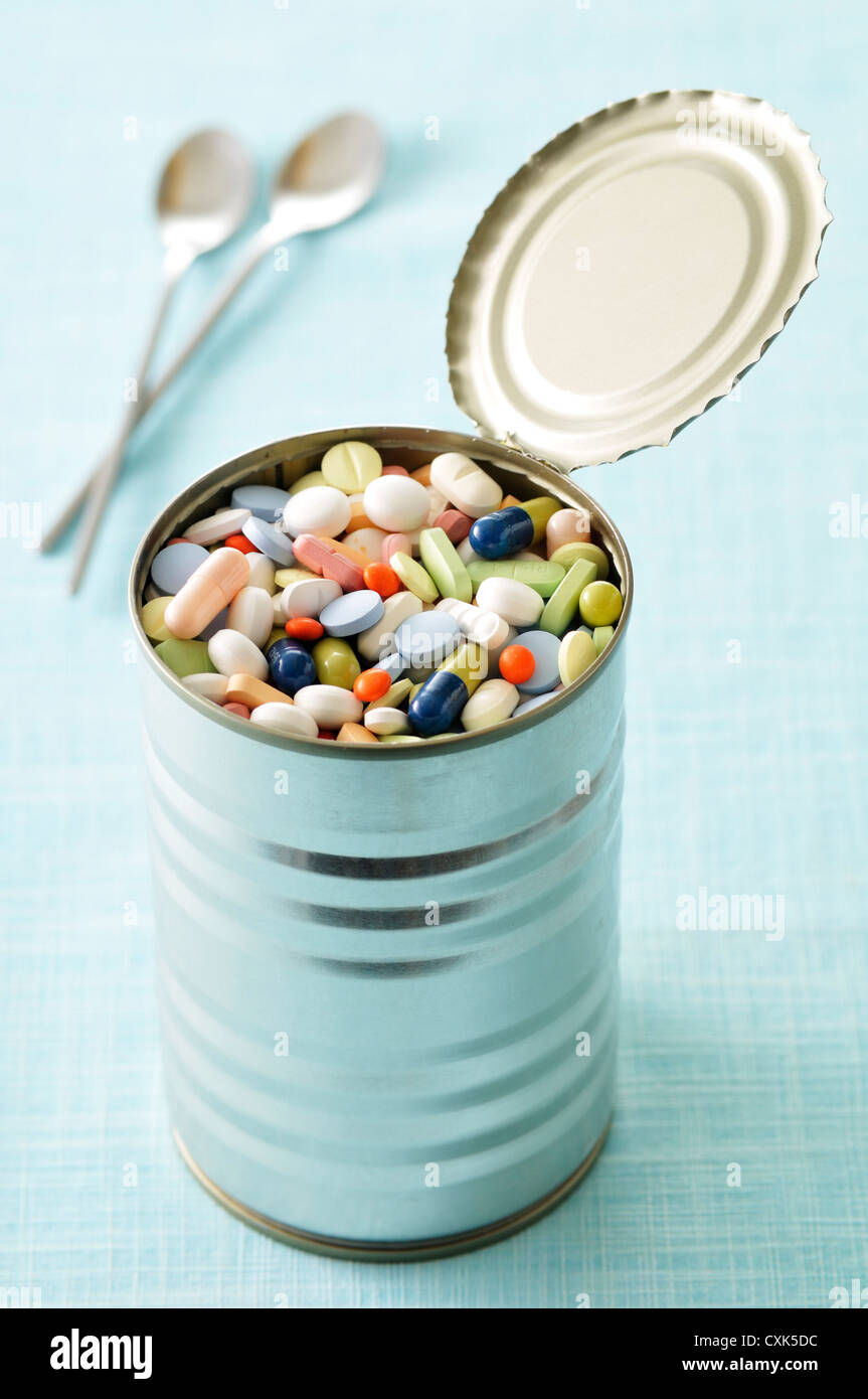 Tin Can Full of Medicine Stock Photo - Alamy