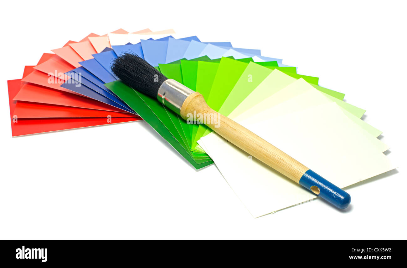 blue color samples of painting with paintbrush Stock Photo - Alamy