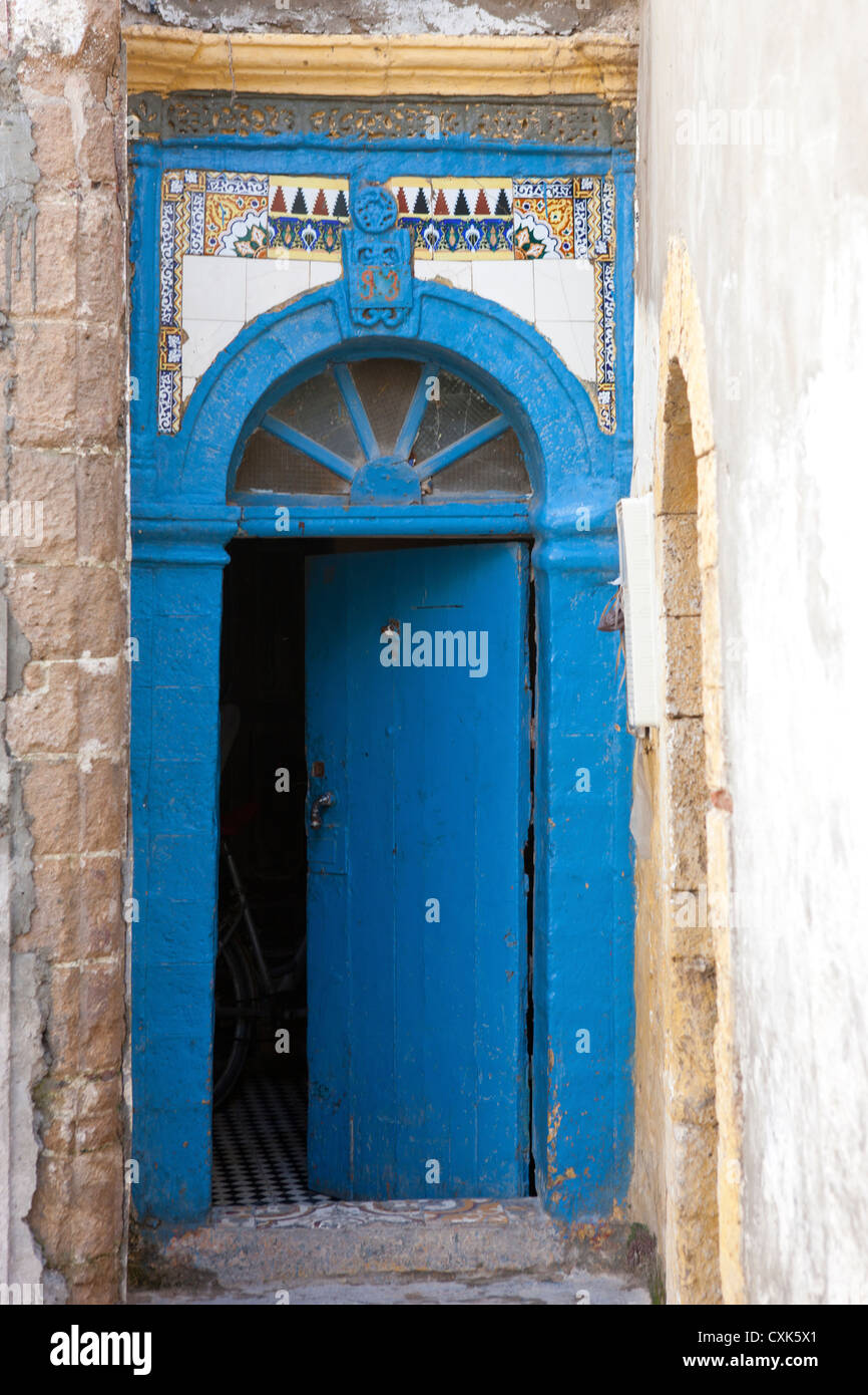 Blue painted open door, Essaouira, Morocco Stock Photo - Alamy