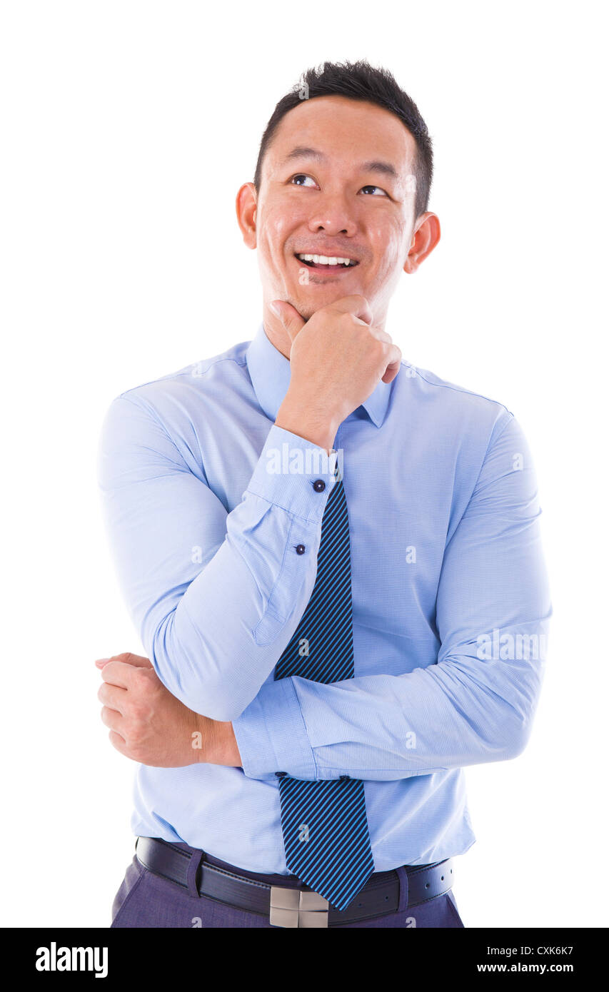 Asian Man thinking over white background Stock Photo - Alamy