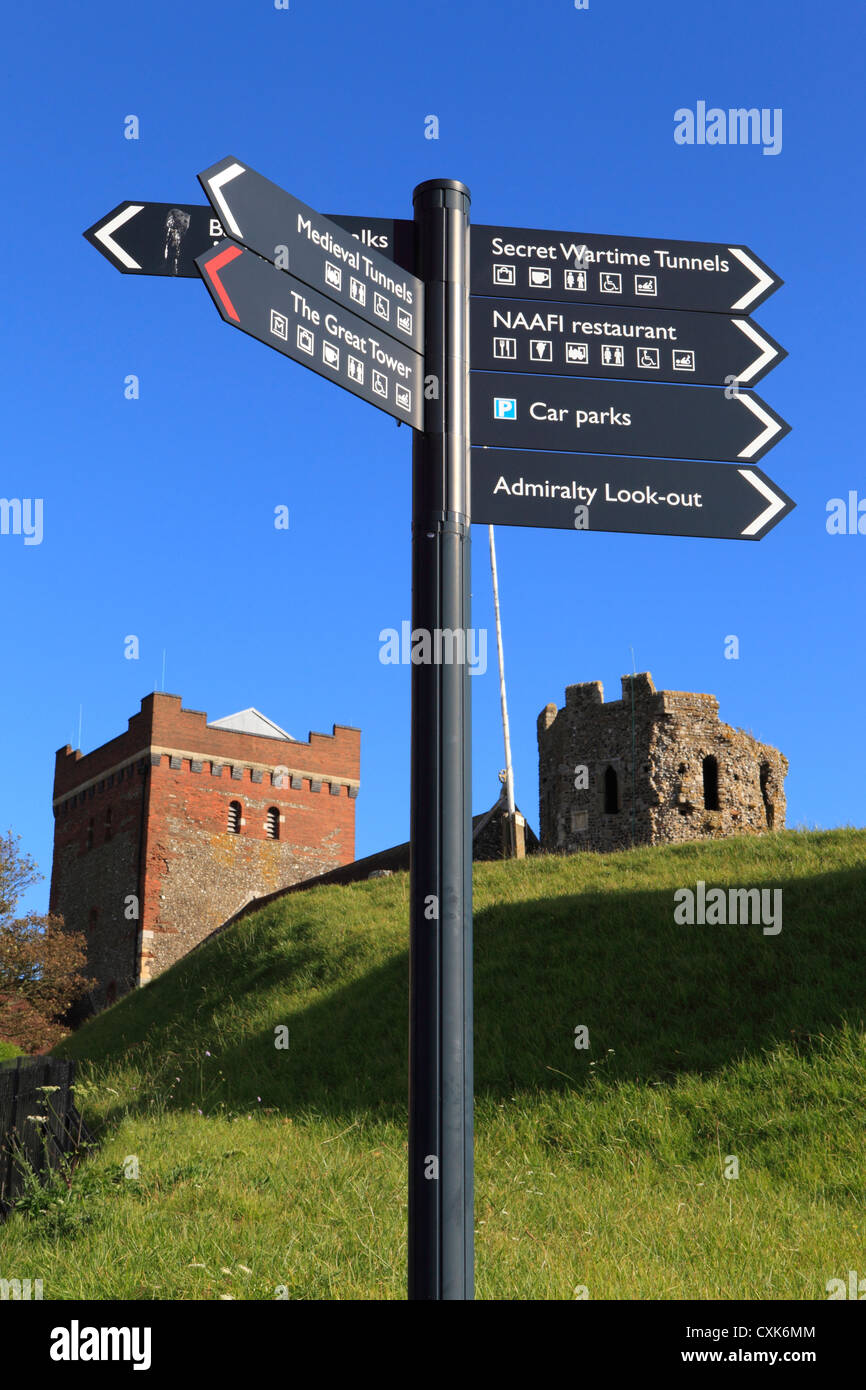 Signpost to visitor attractions at Dover Castle Kent UK GB Stock Photo ...