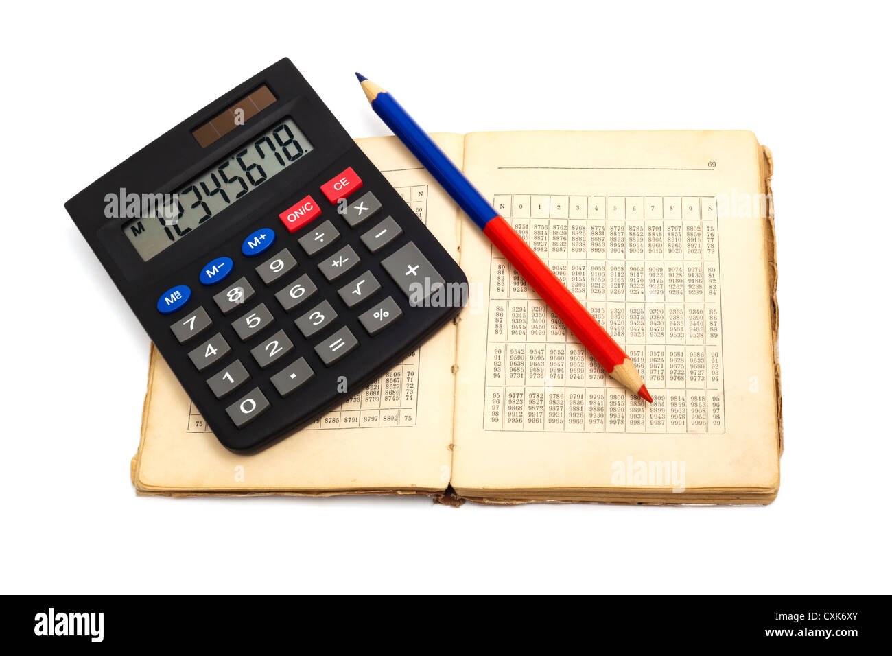 calculator, pencil and old book Stock Photo - Alamy