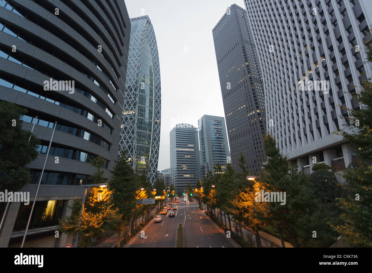 Tokyo, Japan: office buildings in Shinjuku district at dusk Stock Photo ...