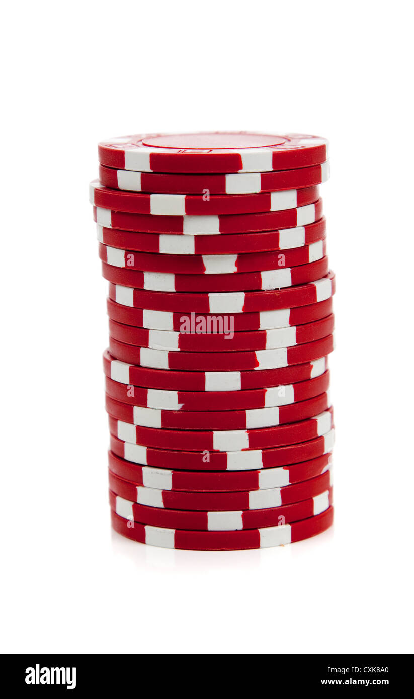 Stack of red poker chips on a white background Stock Photo - Alamy