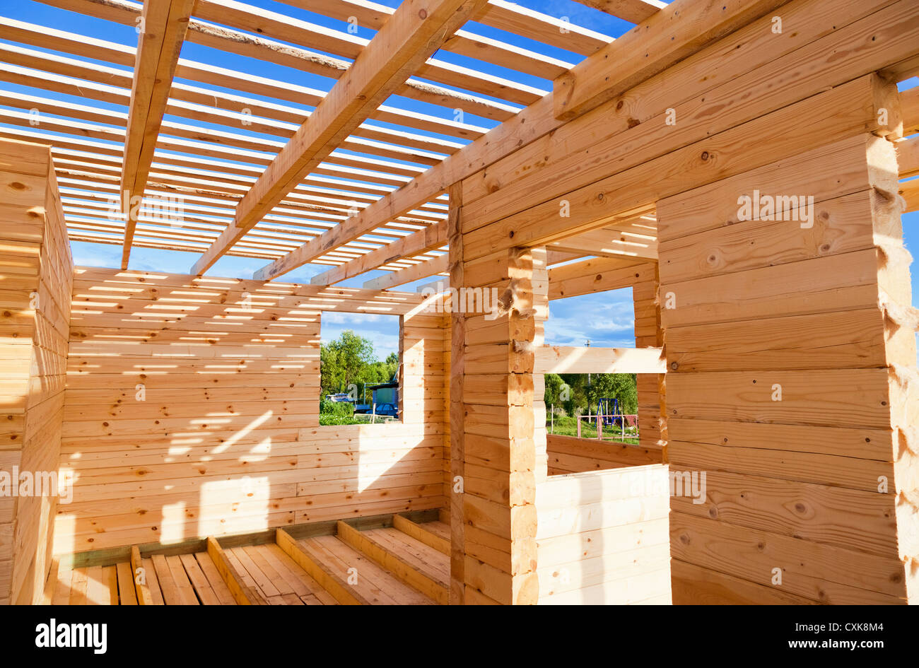 Construction of a new wooden house Stock Photo - Alamy
