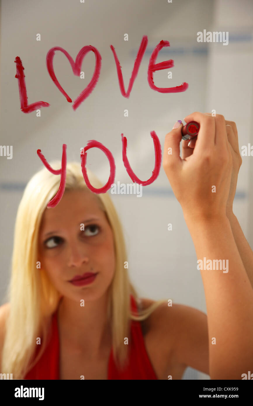 Love message on the mirror Stock Photo - Alamy