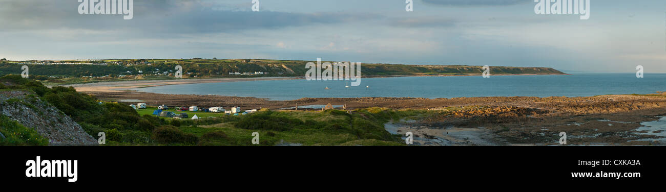 Panorama Port Eynon Bay Stock Photo - Alamy
