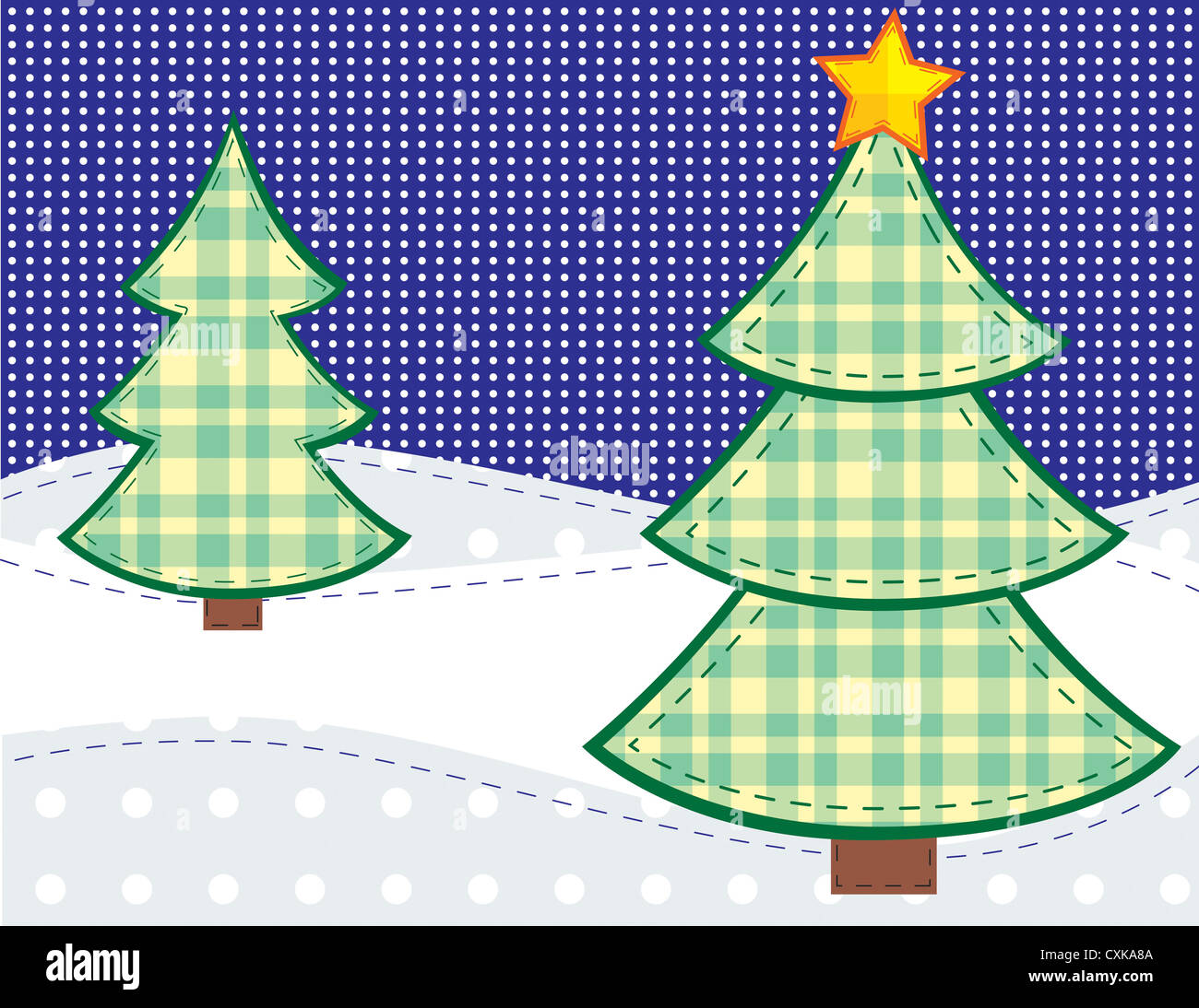 Stylized Holiday Scene with Trees and Snow Drawn to Look Quilted Stock ...
