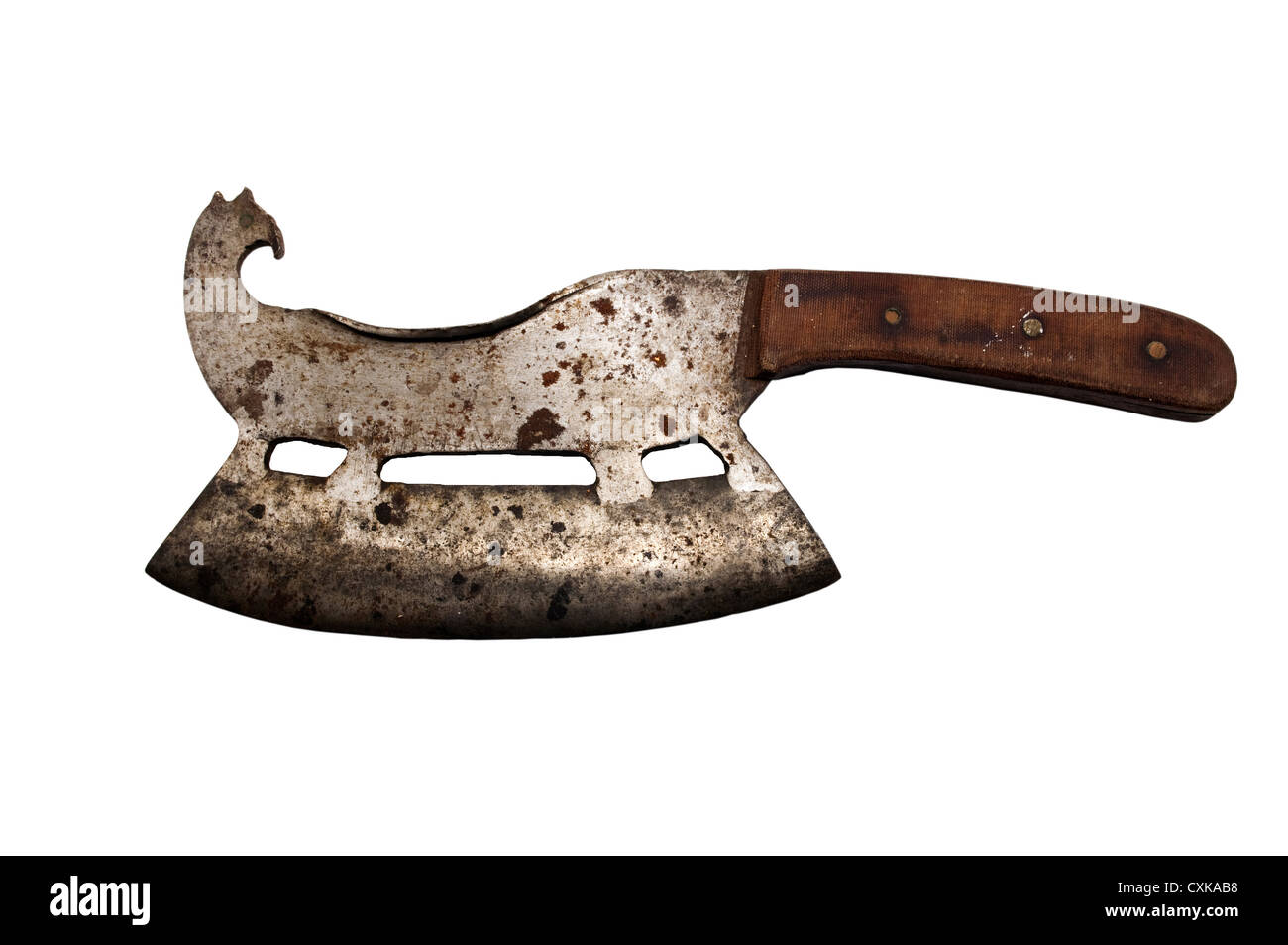 old meat chopper isolated on white background Stock Photo - Alamy