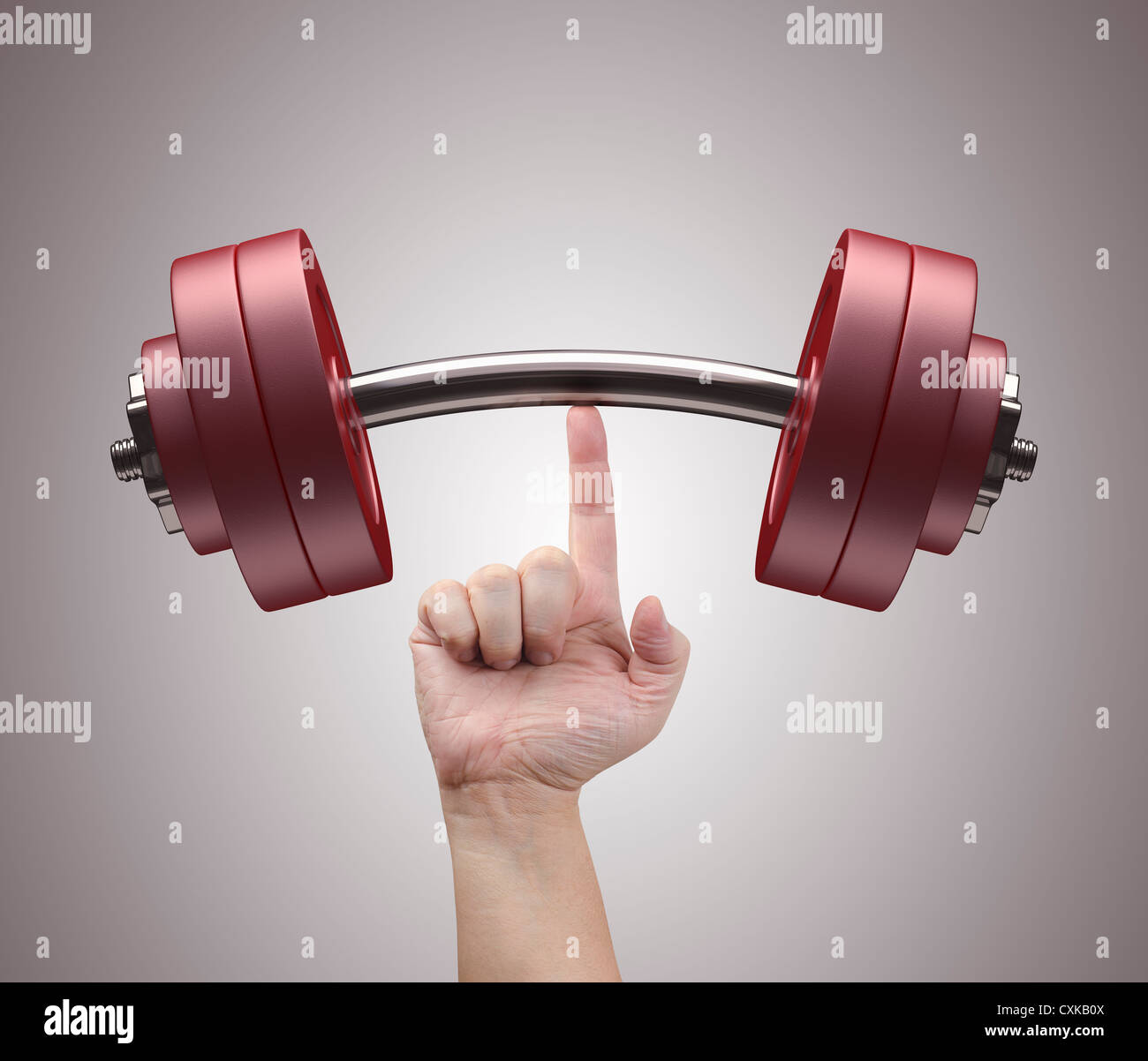 Weight lifting with just one finger. Concept of strength and training ...