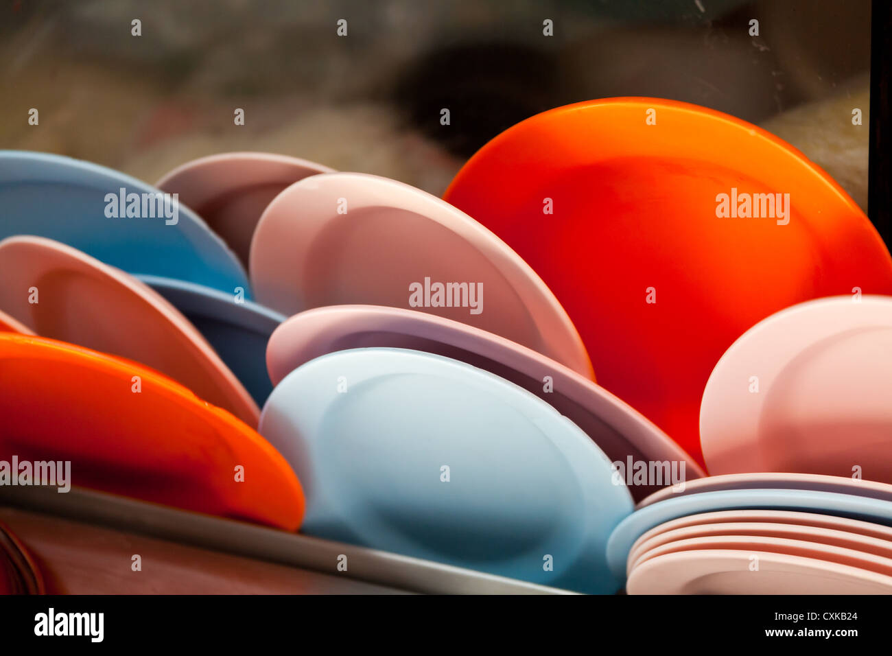 Colorful Plastic Plates in Bangkok Stock Photo - Alamy