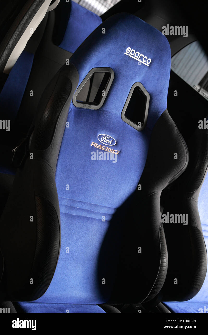 Blue Ford, Sparco racing bucket seat in car Stock Photo - Alamy
