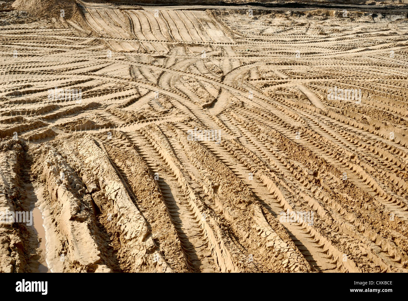 wet sand with marks of wheels Stock Photo - Alamy