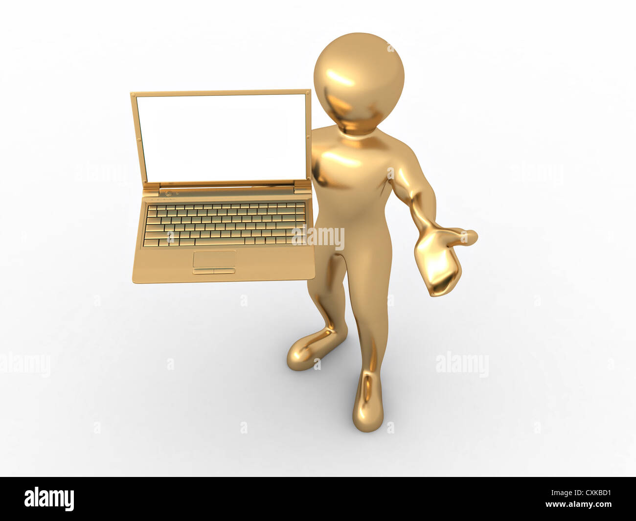 Man with laptop on white isolated background Stock Photo - Alamy