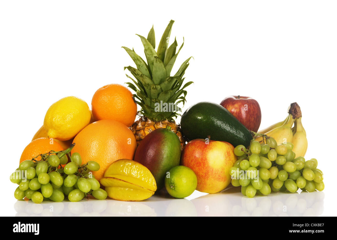 Colorful fresh fruits isolated on white background Stock Photo - Alamy