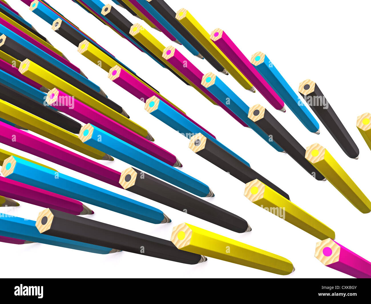 many rows of CMYK colored pencils. 3D Stock Photo - Alamy