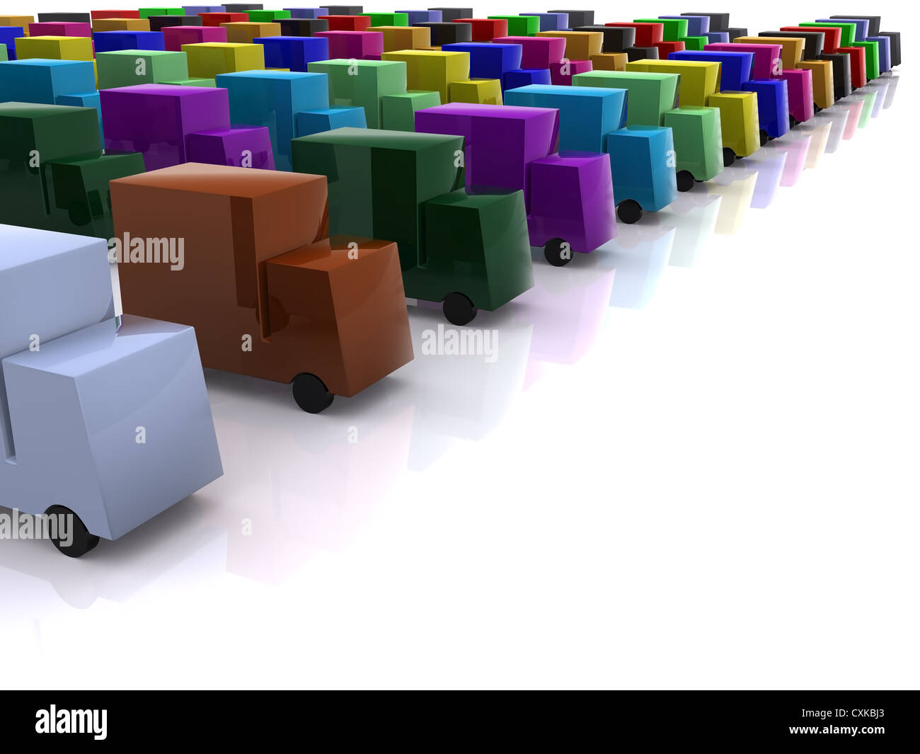 row of different colores cars. 3d Stock Photo - Alamy