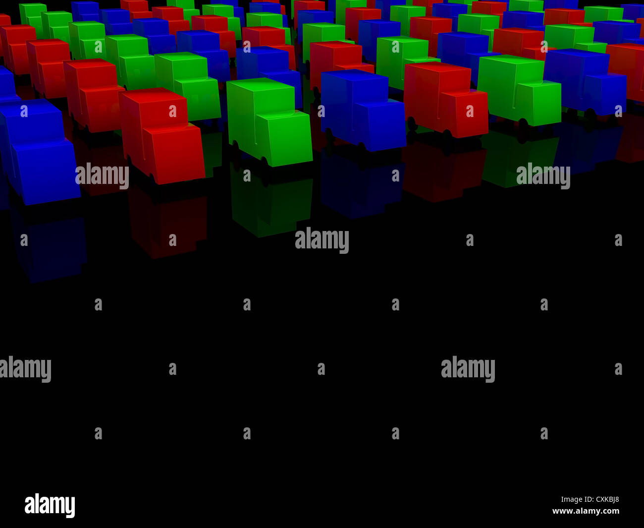 row of colored RGB cars. 3d Stock Photo - Alamy