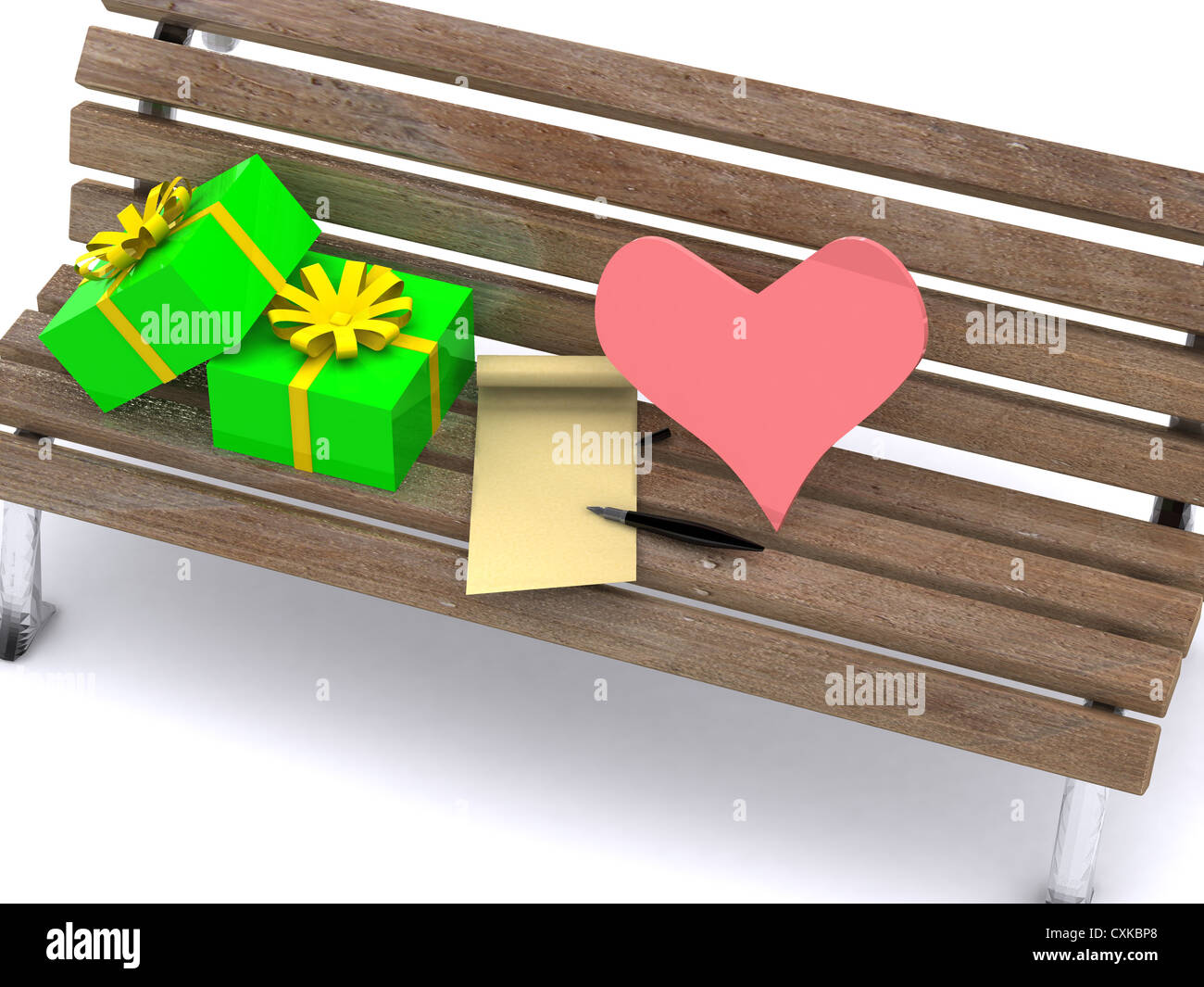 letter and gifts on bench. 3D Stock Photo - Alamy