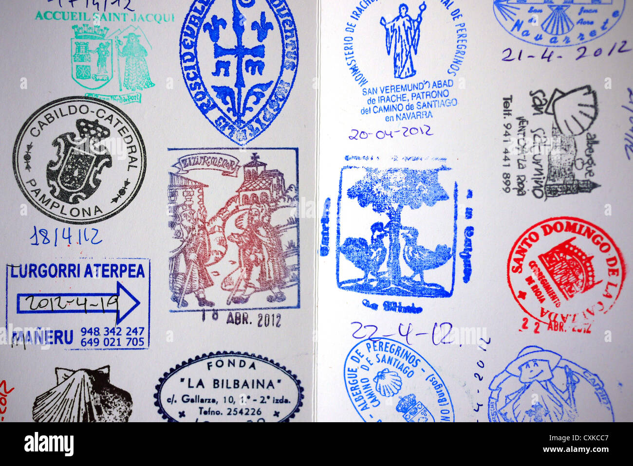 Santiago de Compostela Pilgrim's passport showing stamps collected ...