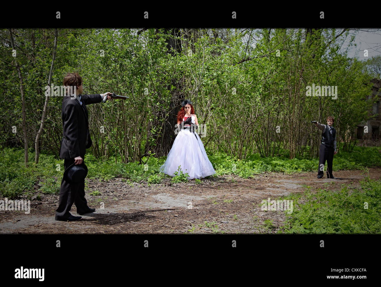 duel, the battle over a woman. adult relationship Stock Photo - Alamy