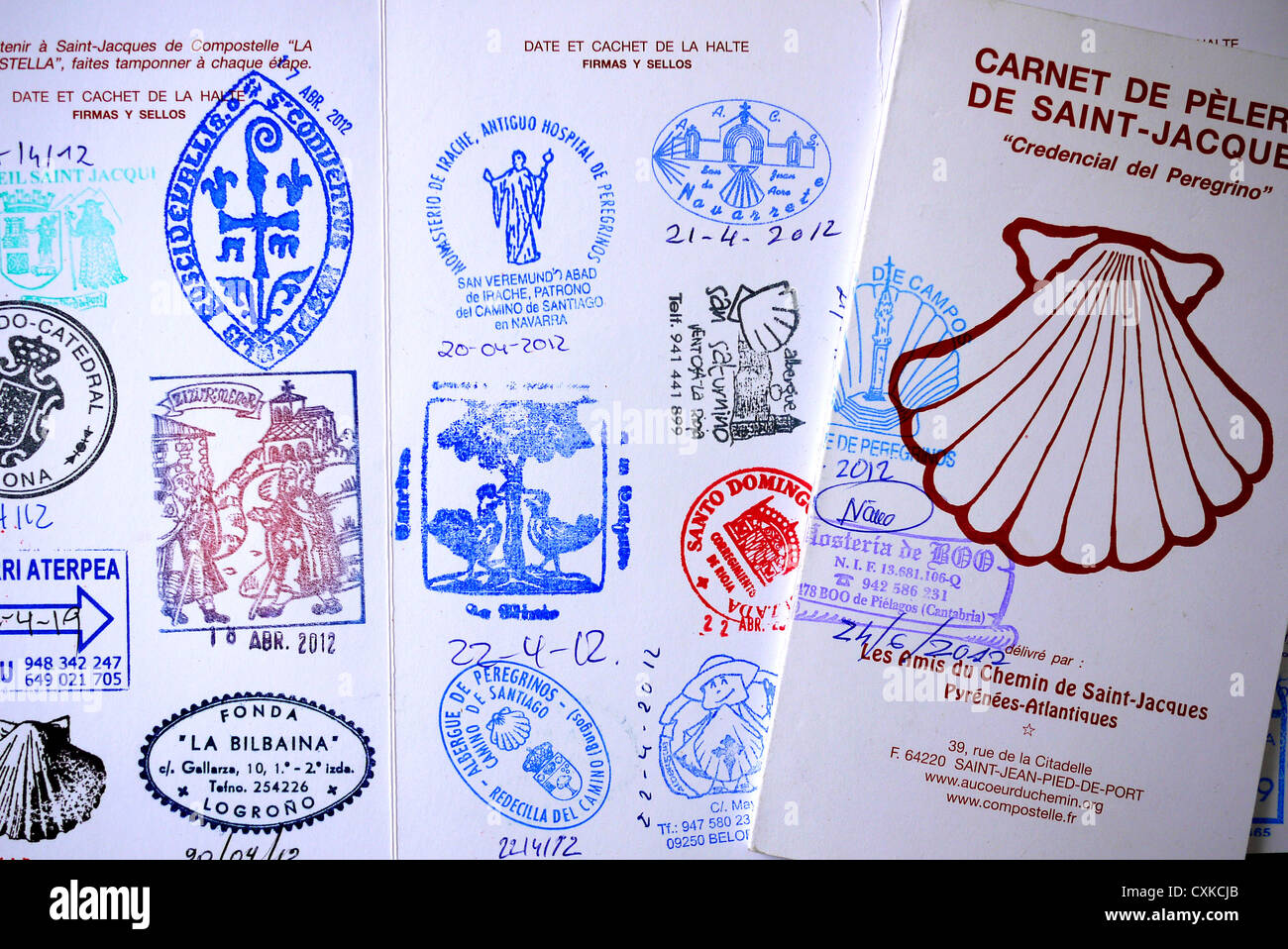 Santiago de Compostela Pilgrim's passport showing stamps collected ...
