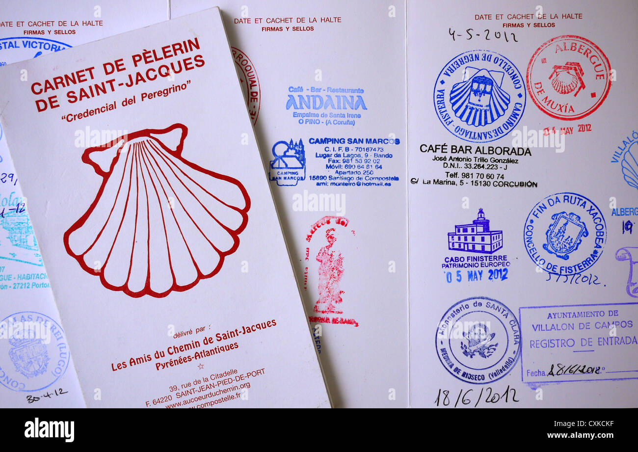 Santiago de Compostela Pilgrim's passport showing stamps collected ...