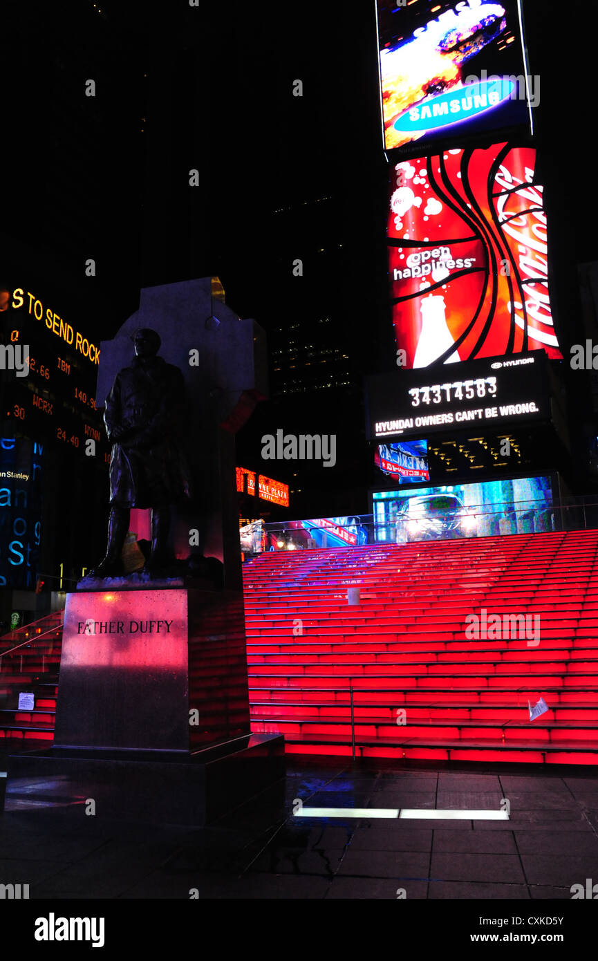 Early morning night neon portrait Father Patrick Duffy Statue standing ...